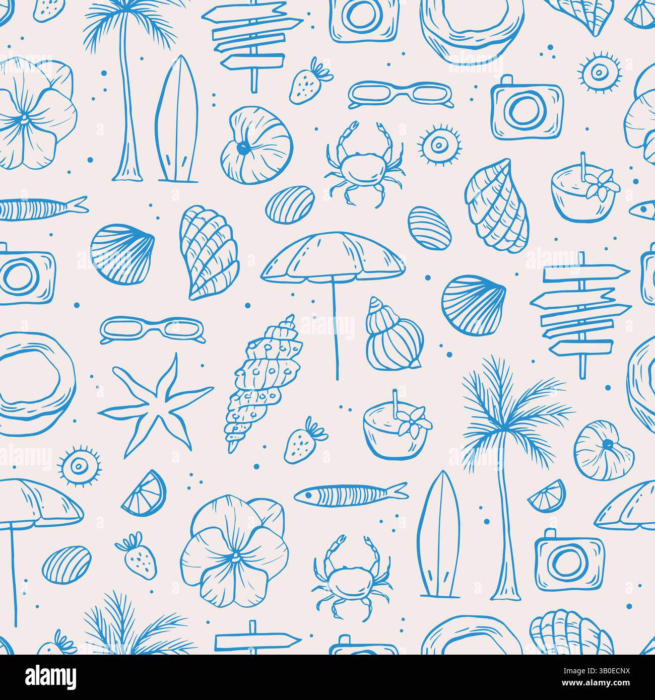 Sea life doodle hand drawn seamless pattern. Surf seamless pattern ...