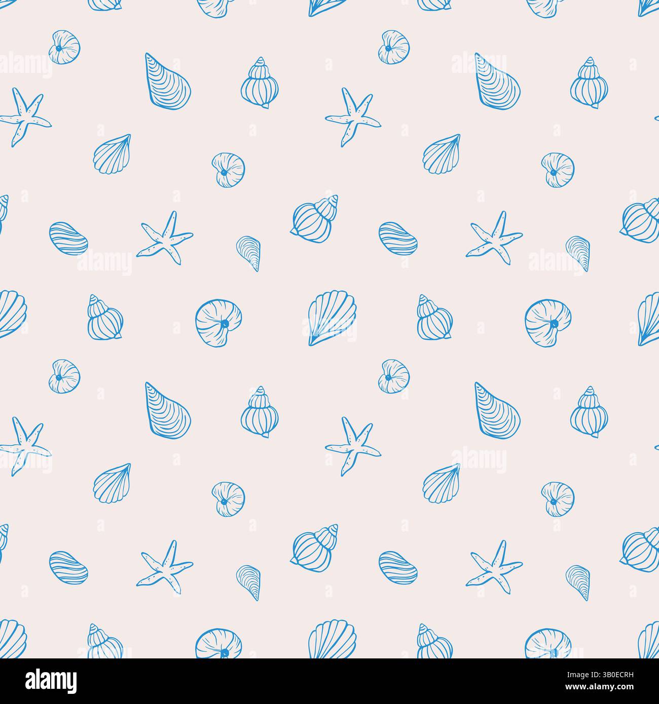 Seashell doodle hand drawn seamless pattern. Ocean life vector ...
