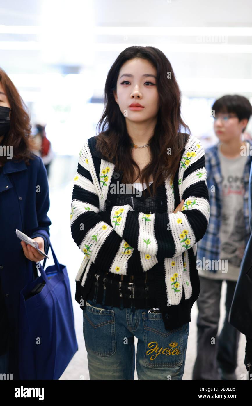 Chinese singer and actress Yu Yan appears at the airport in Shanghai, China, 21 April, 2025 ...