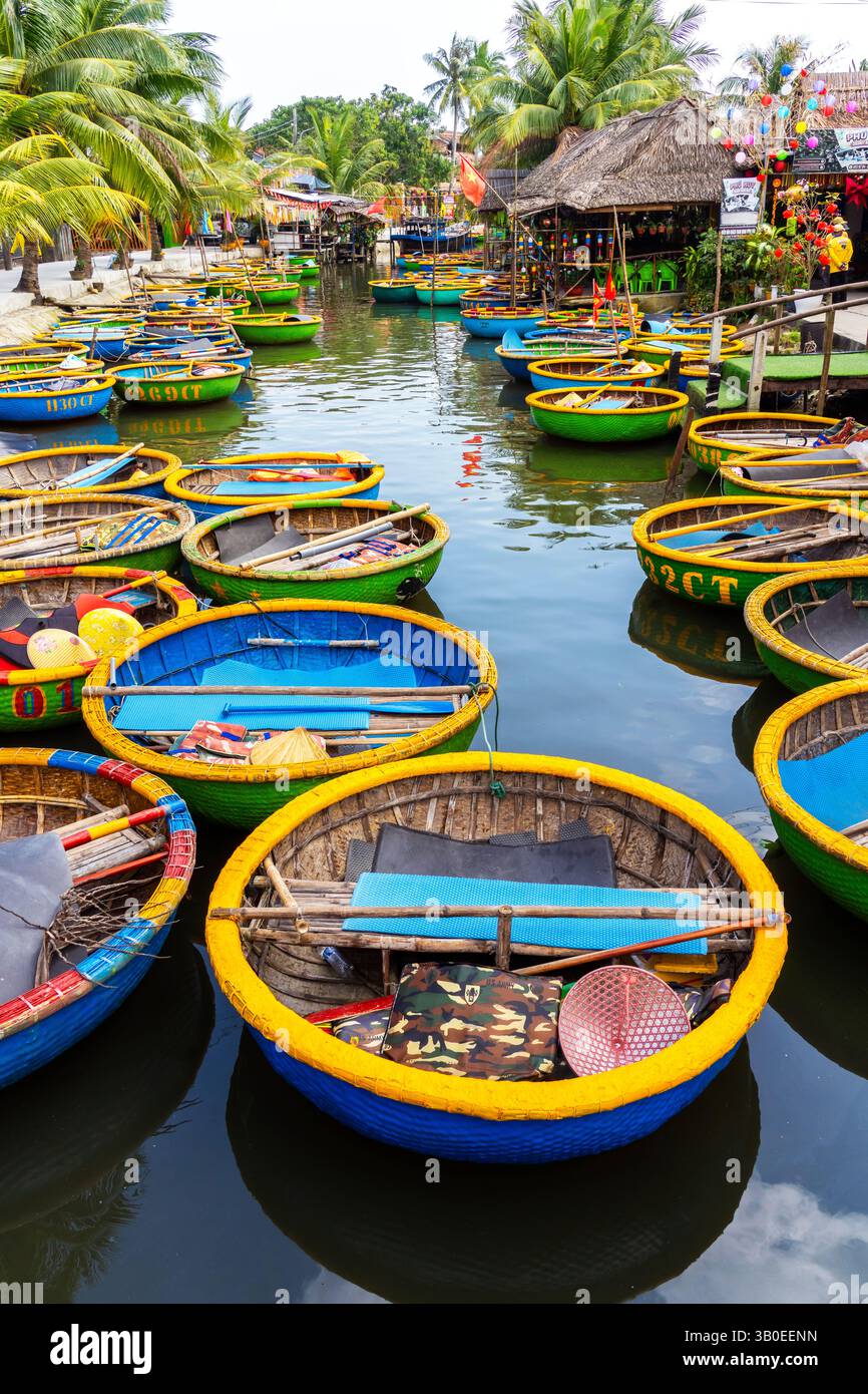 Tourists enjoy, coconut boat ride at Cam thanh village outside Hoi An ...