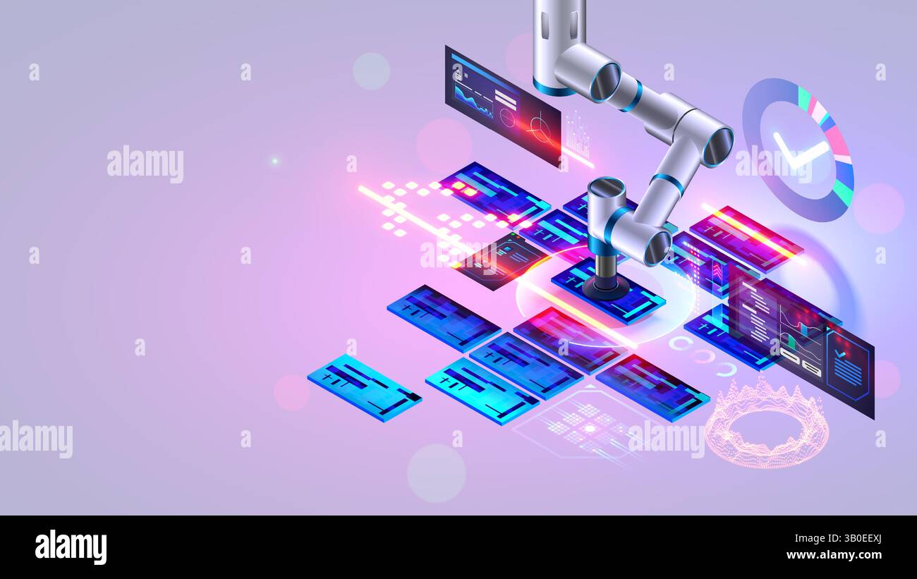Robot Or Robotic Arm Shifts Semiconductor Chips On An Assembly Line At An Electronics Factory