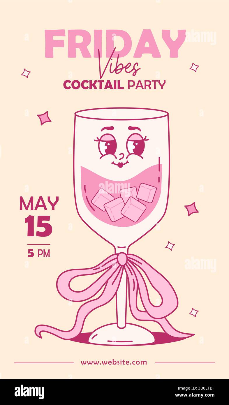 Groovy Glass Cocktail Character with Coquette Pink Bow and ice cubes ...