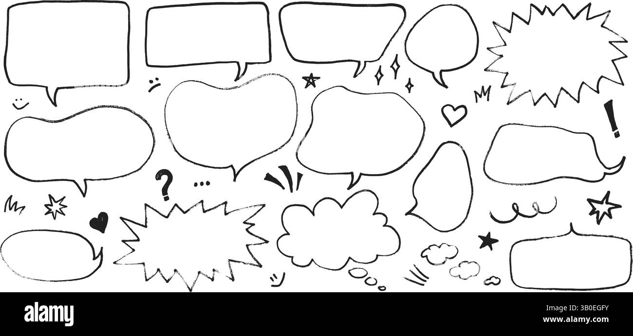 Dialogue speech bubbles with pen or crayon chalk doodle emphasis hand ...
