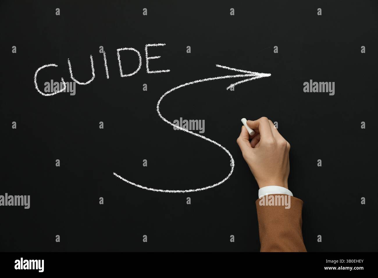 Word Guide and arrow drawn by woman on black chalkboard Stock Photo - Alamy