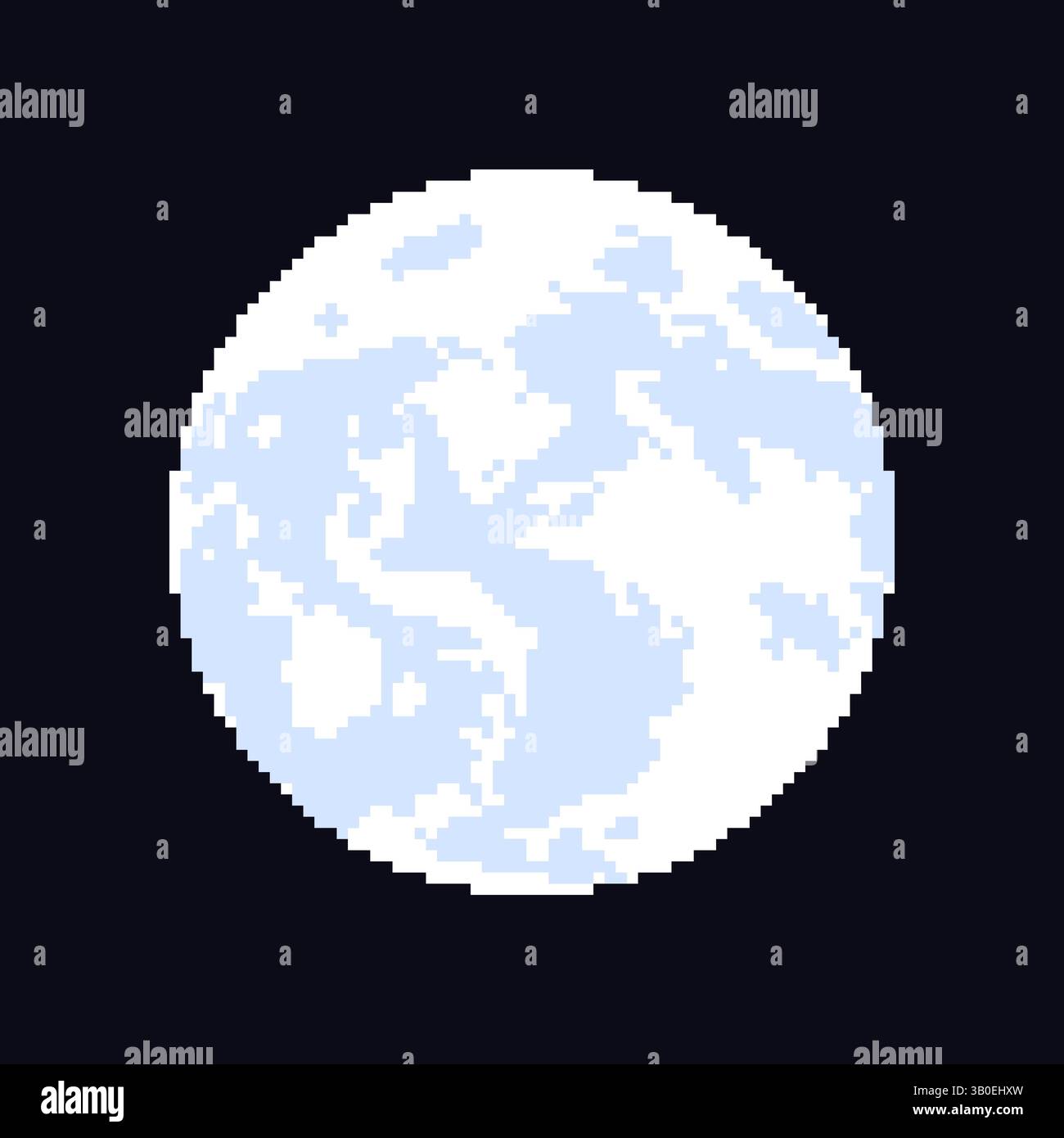 Pixel moon. Pixelated full moon isolated on black background. Space satellite for the pixel art ...