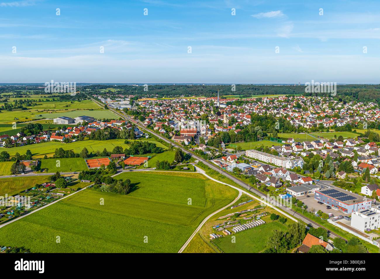 Aerial view of the Augsburg Western Forests Nature Park in the ...