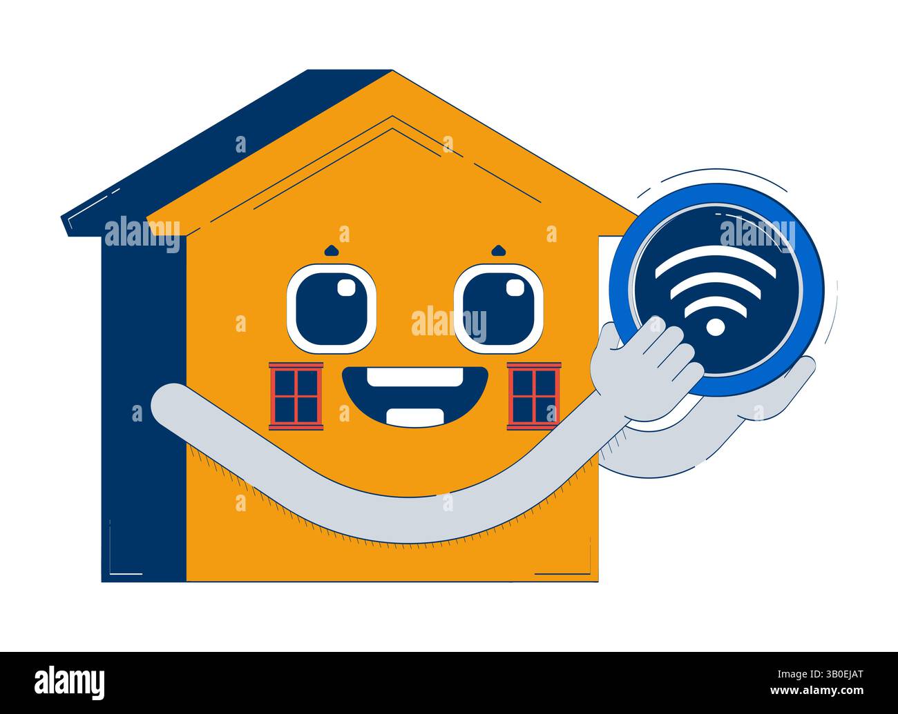 Cute smart home character with Wi-Fi connectivity doodle illustration ...