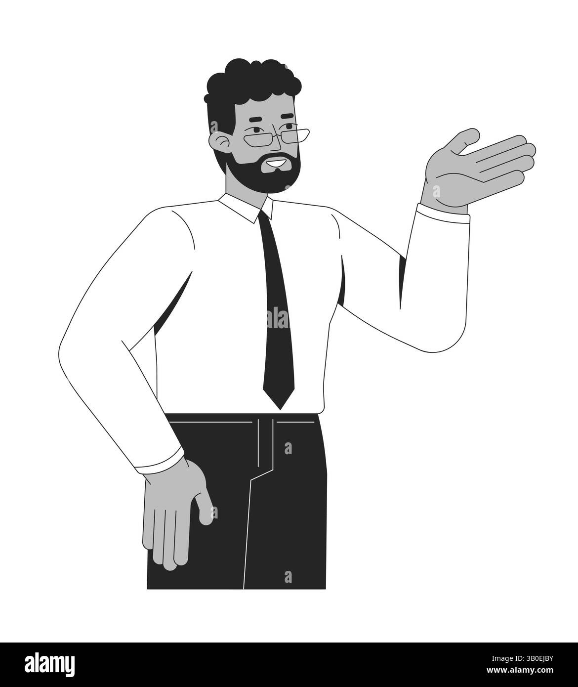 African american businessman in presentation gesture 2D line character ...