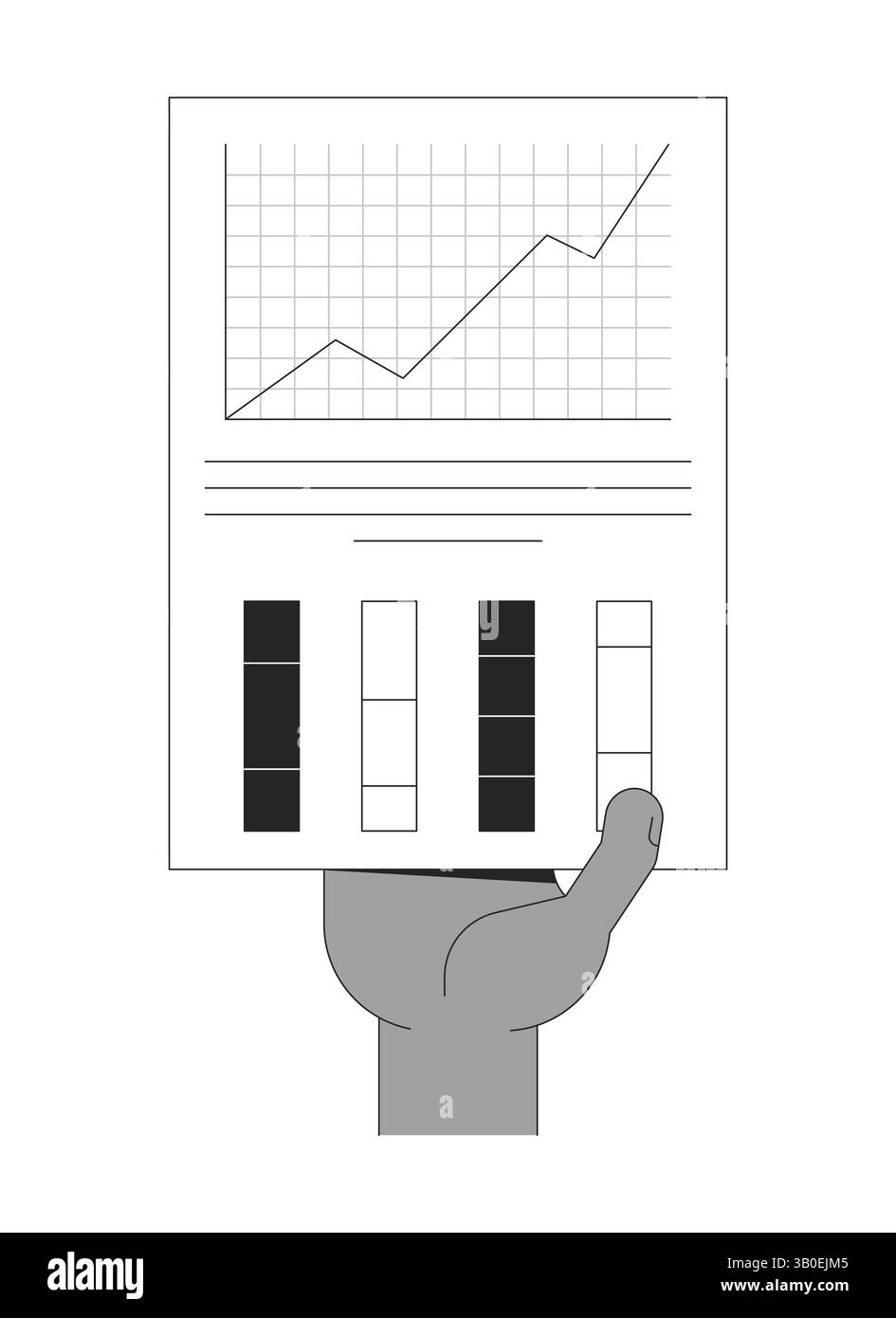 Hand holding line chart and column graphs infographic report outline ...