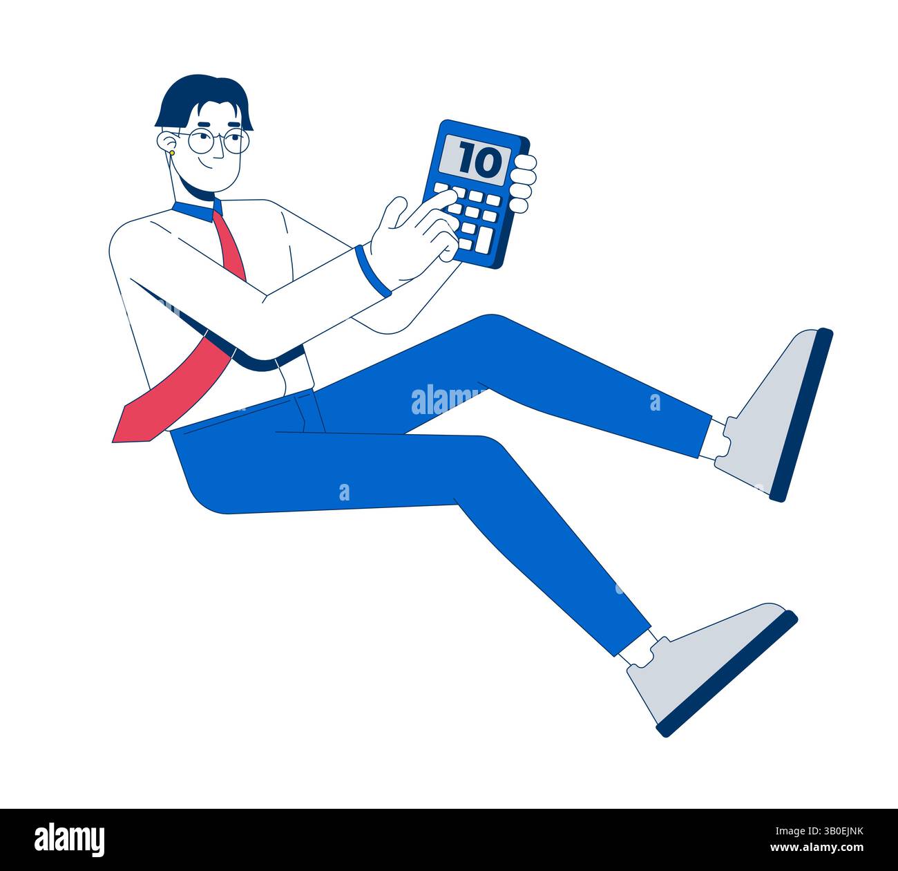 Floating asian male accountant with calculator 2D cartoon character ...
