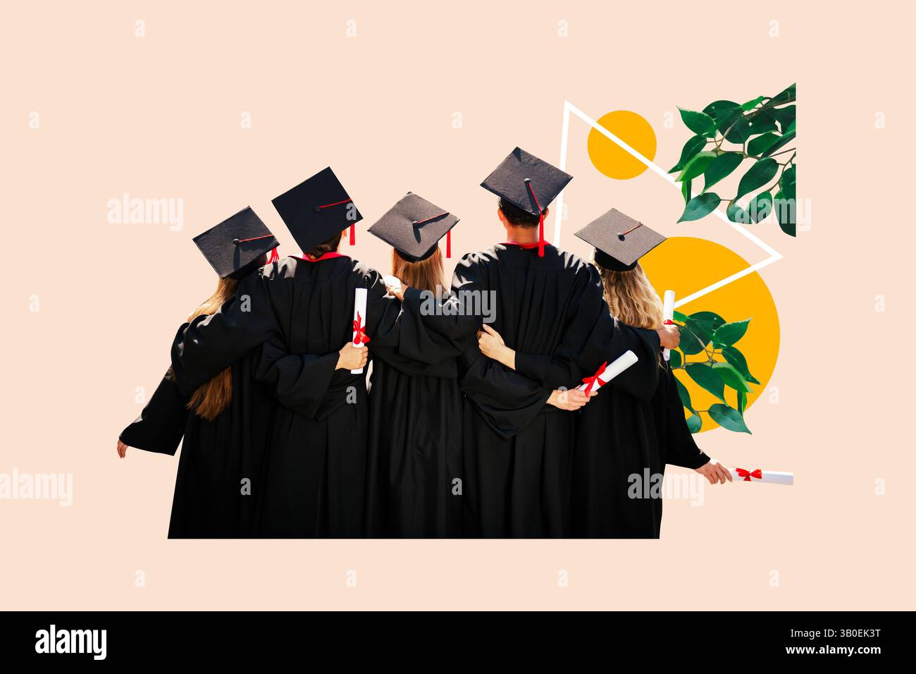 Composite 3D photo collage design trend sketch of colleagues man lady ...