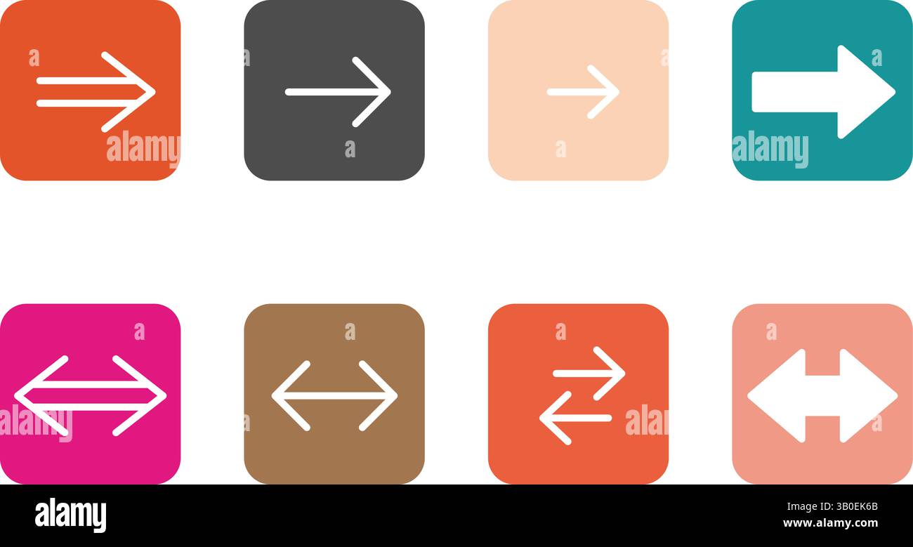 Colorful, cute and simple set of arrow icons, forward and backward ...