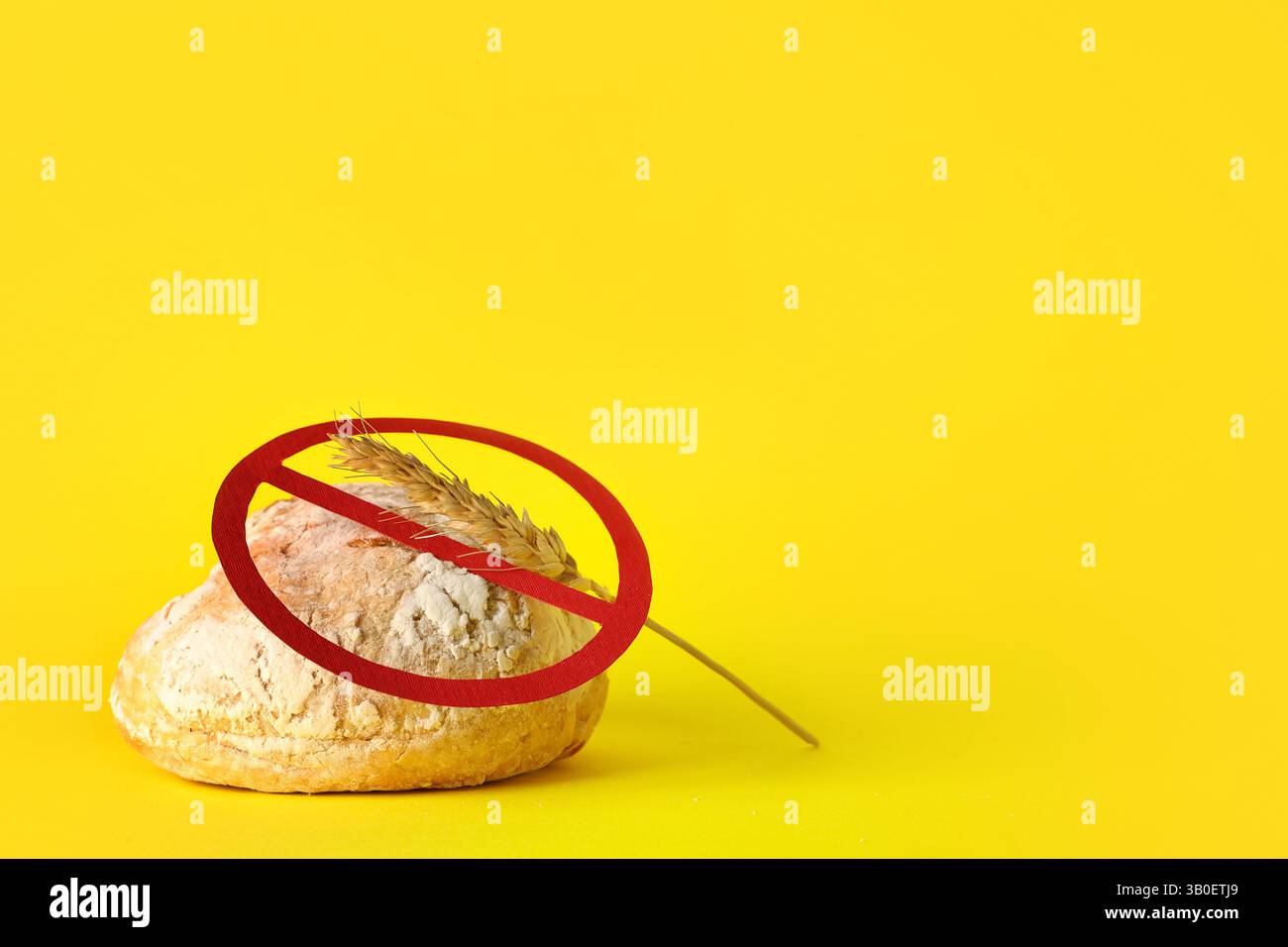 Bread with spikelet and stop sign on yellow background. Food Allergy ...