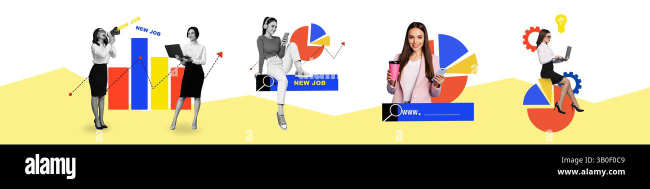 Collage artwork featuring women with graphic elements representing ...