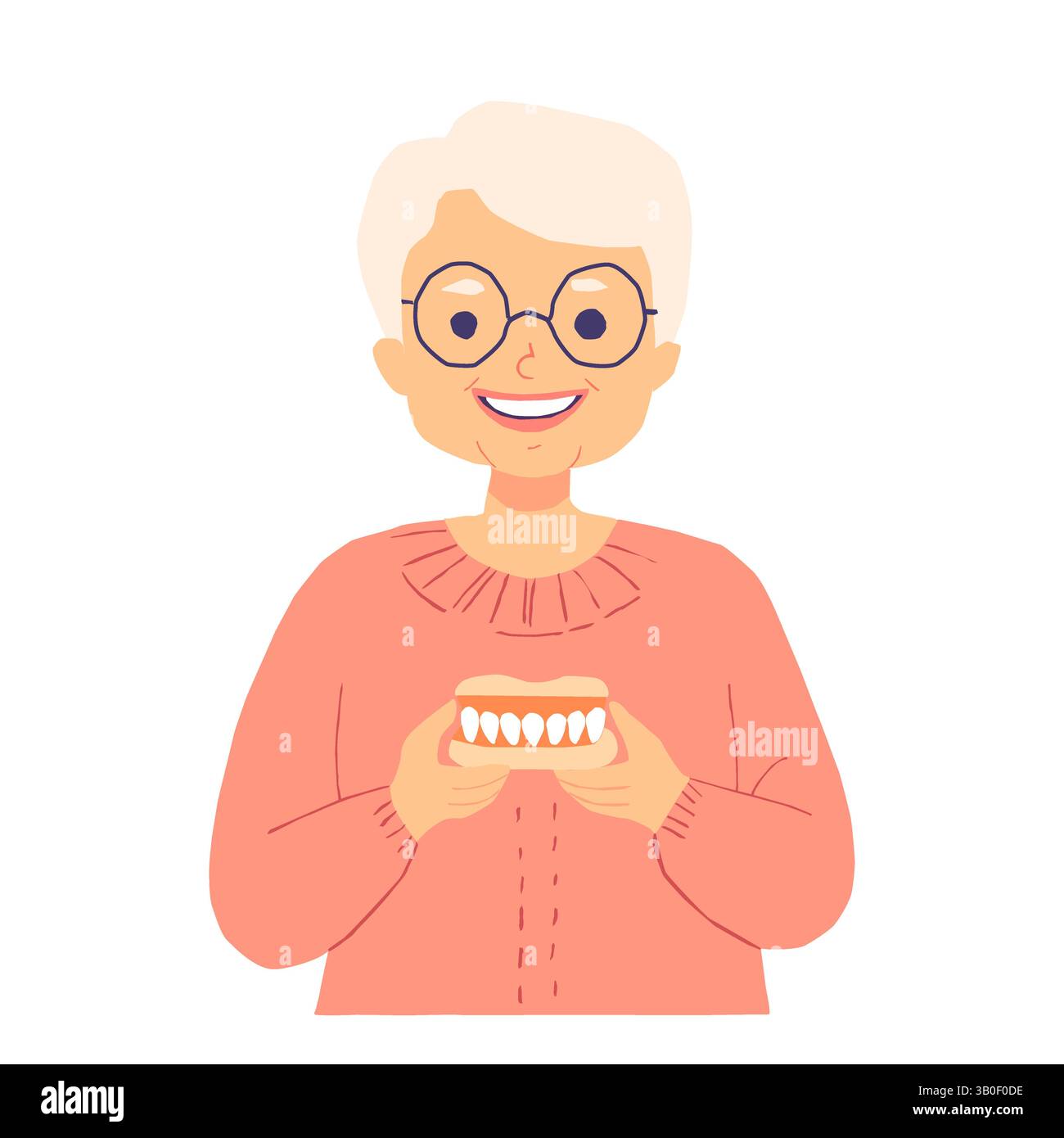 Vector illustration of an older woman with gray hair and glasses ...