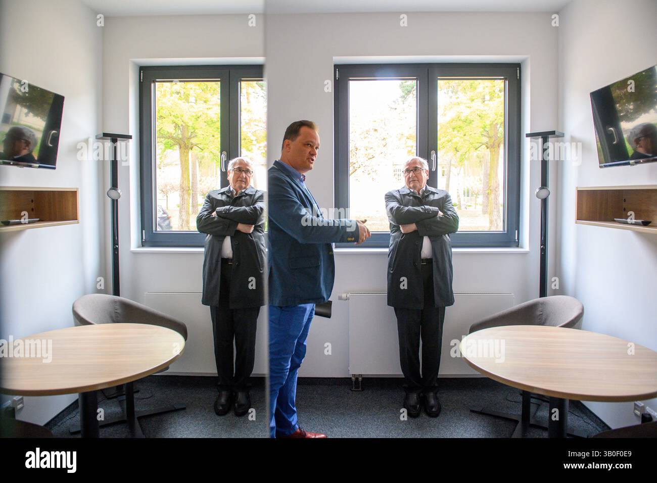 24 April 2025, Saxony-Anhalt, Burg: Denis Godehardt (l) from the ...