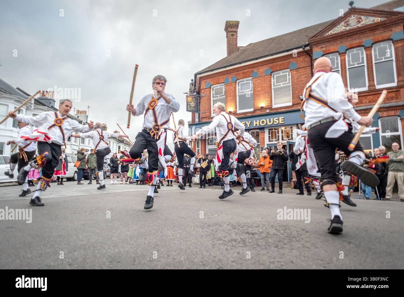 Brighton, April 23rd 2025: Morris dancers in Brighton celebrating St ...