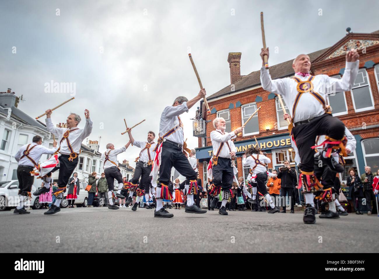 Brighton, April 23rd 2025: Morris dancers in Brighton celebrating St ...