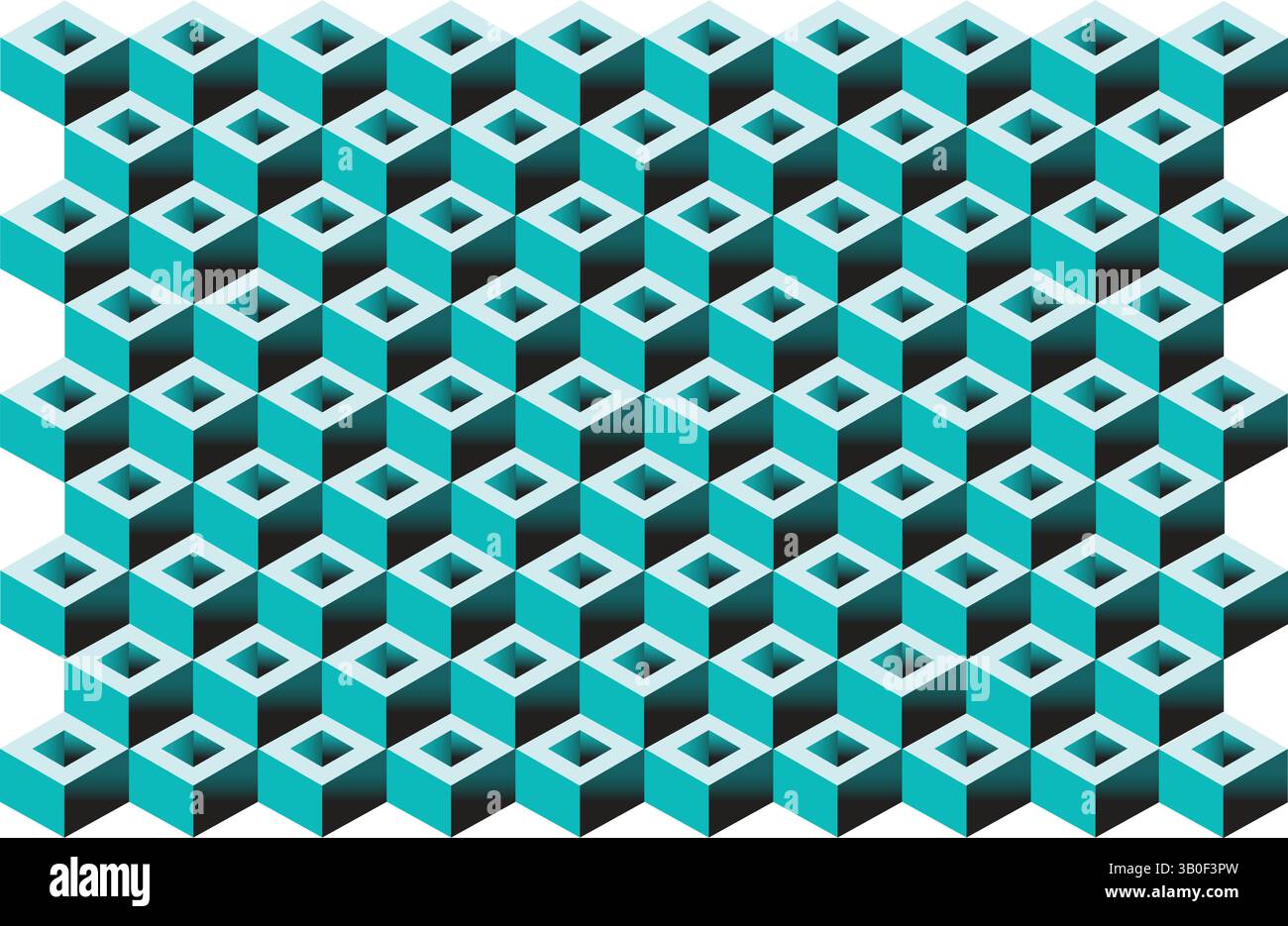Geometric optical illusion pattern composed of teal, black, and white ...