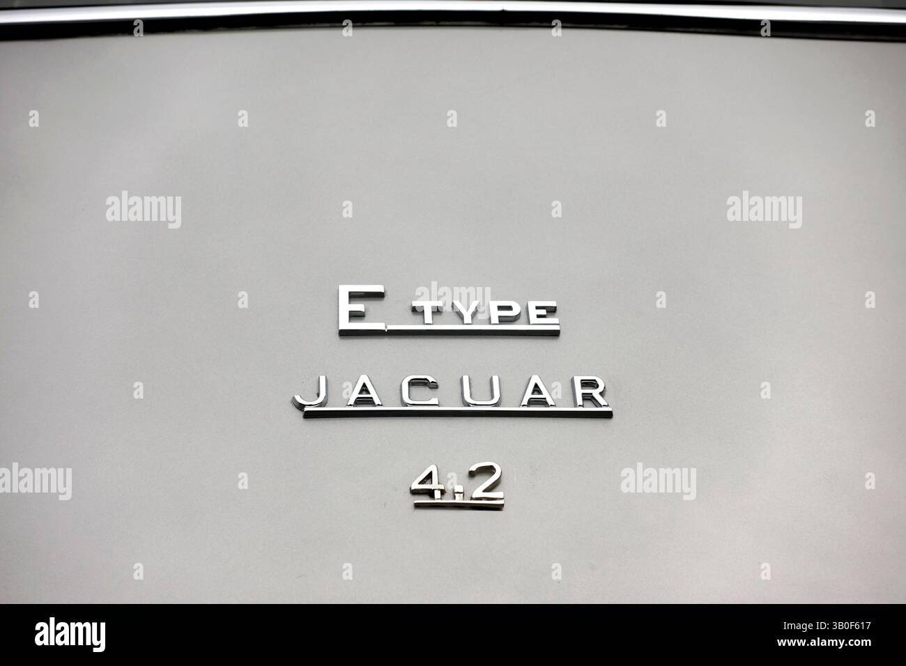 Jaguar E type 4.2 boot badge detail Stock Photo - Alamy