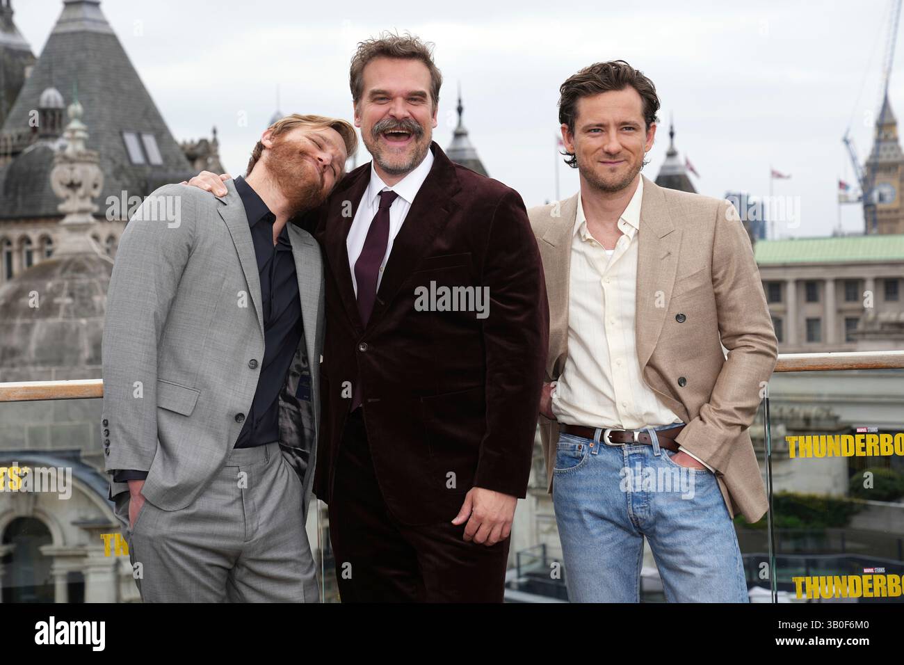 Wyatt Russell, from left, David Harbour and Lewis Pullman pose for ...