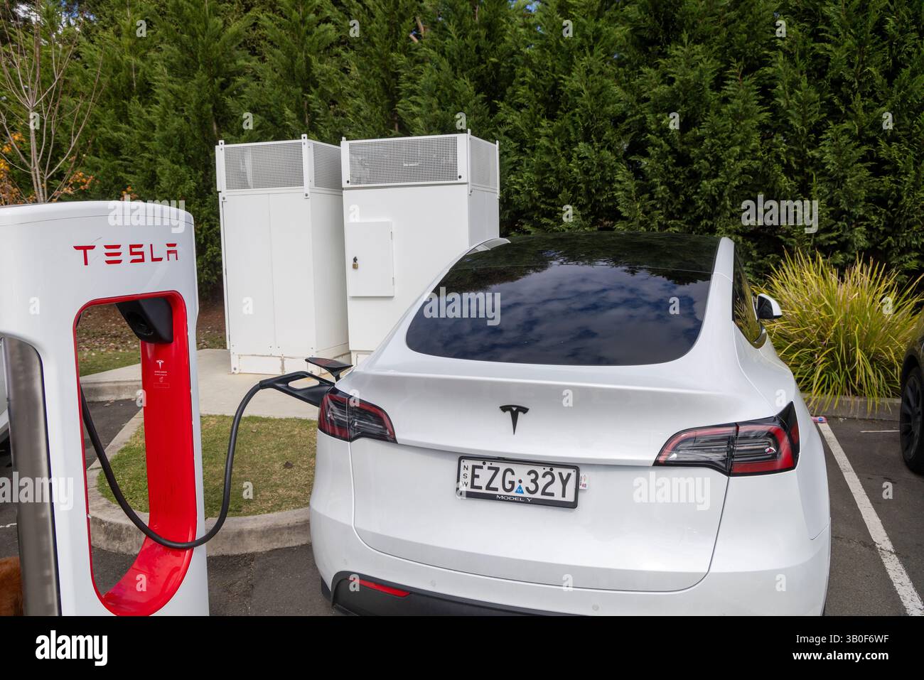 Tesla Model Y at Tesla supercharger site in Exeter New South Wales ...