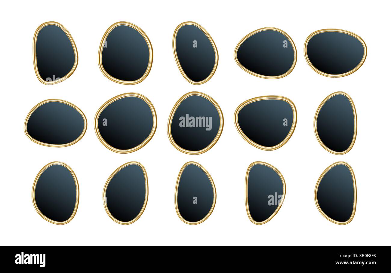 Abstract Black Mirrors with Golden Frames. A collection of abstract ...