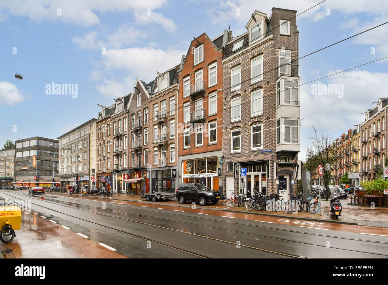 A vibrant streetscape showcasing Amsterdam's distinctive architecture ...