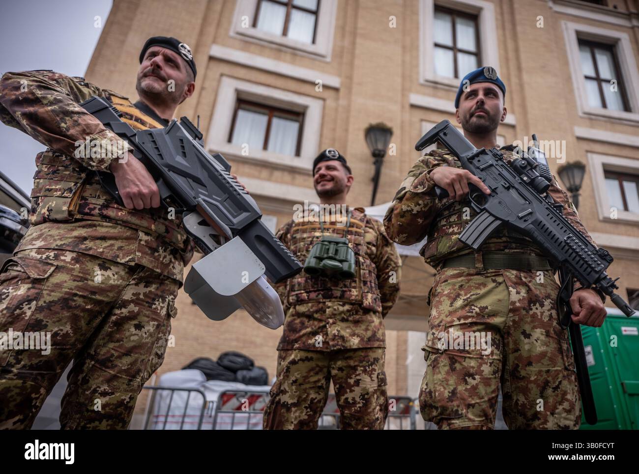 Vatican City, Vatican. 24th Apr, 2025. Soldiers stand with a drone ...