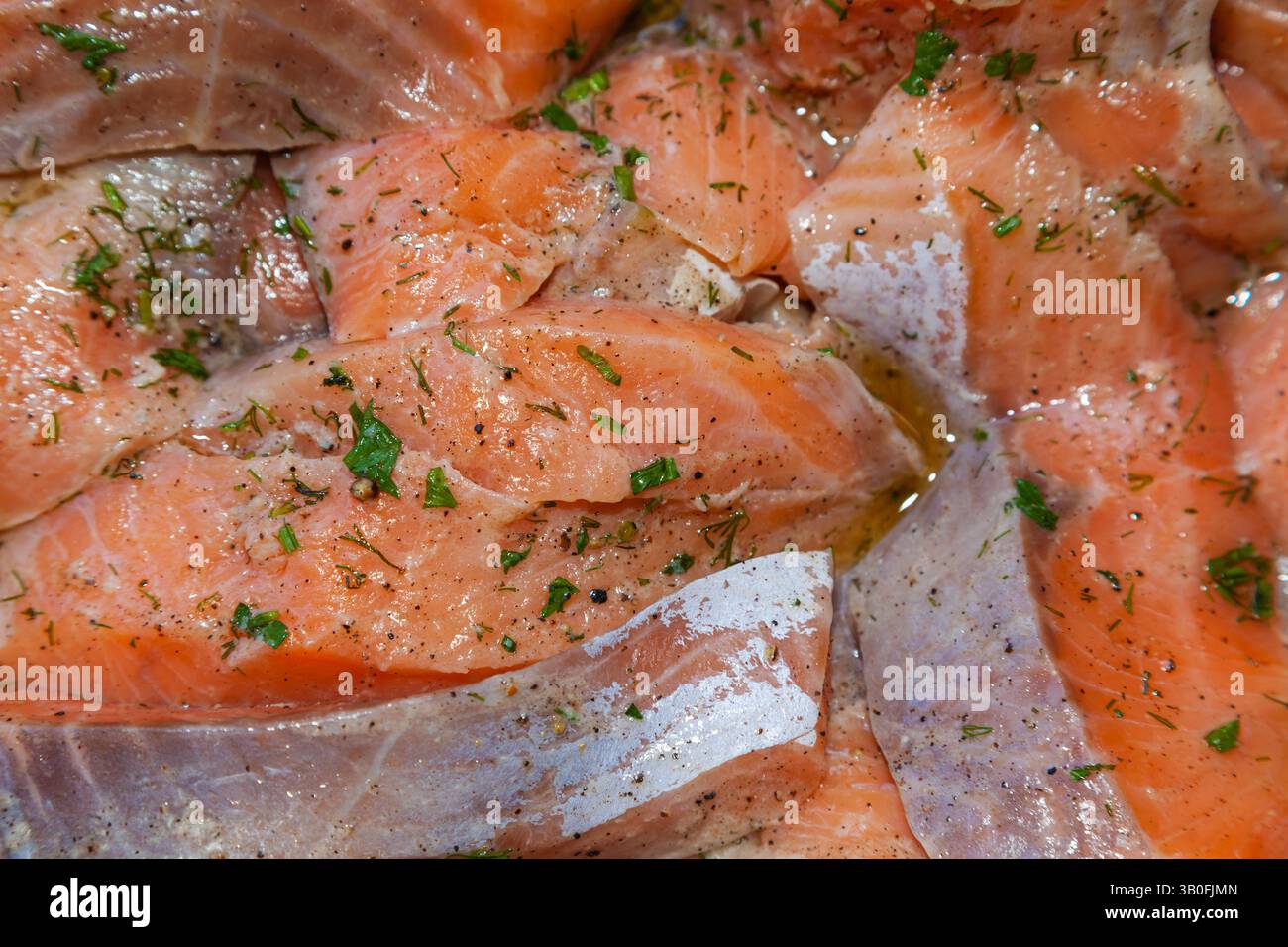 Pieces of red fish fillet. Salmon fillet, close-up Stock Photo - Alamy