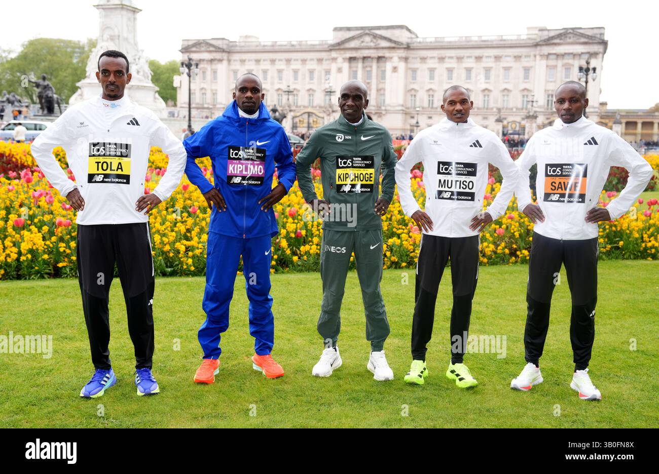 Runners from the elite men's field before the press conference held at ...