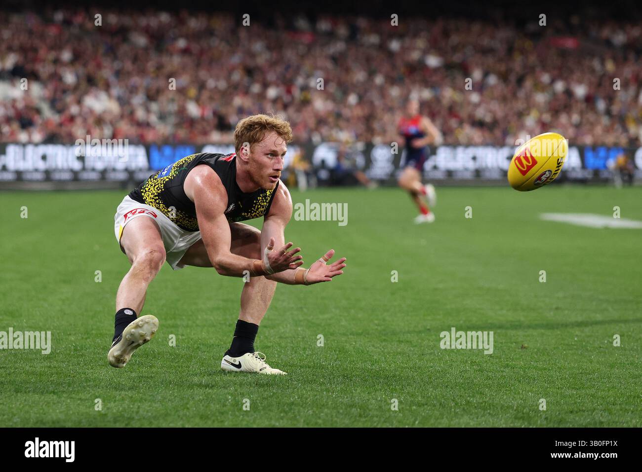 Nick Vlastuin of the Tigers marks the ball during the AFL Round 7 match ...