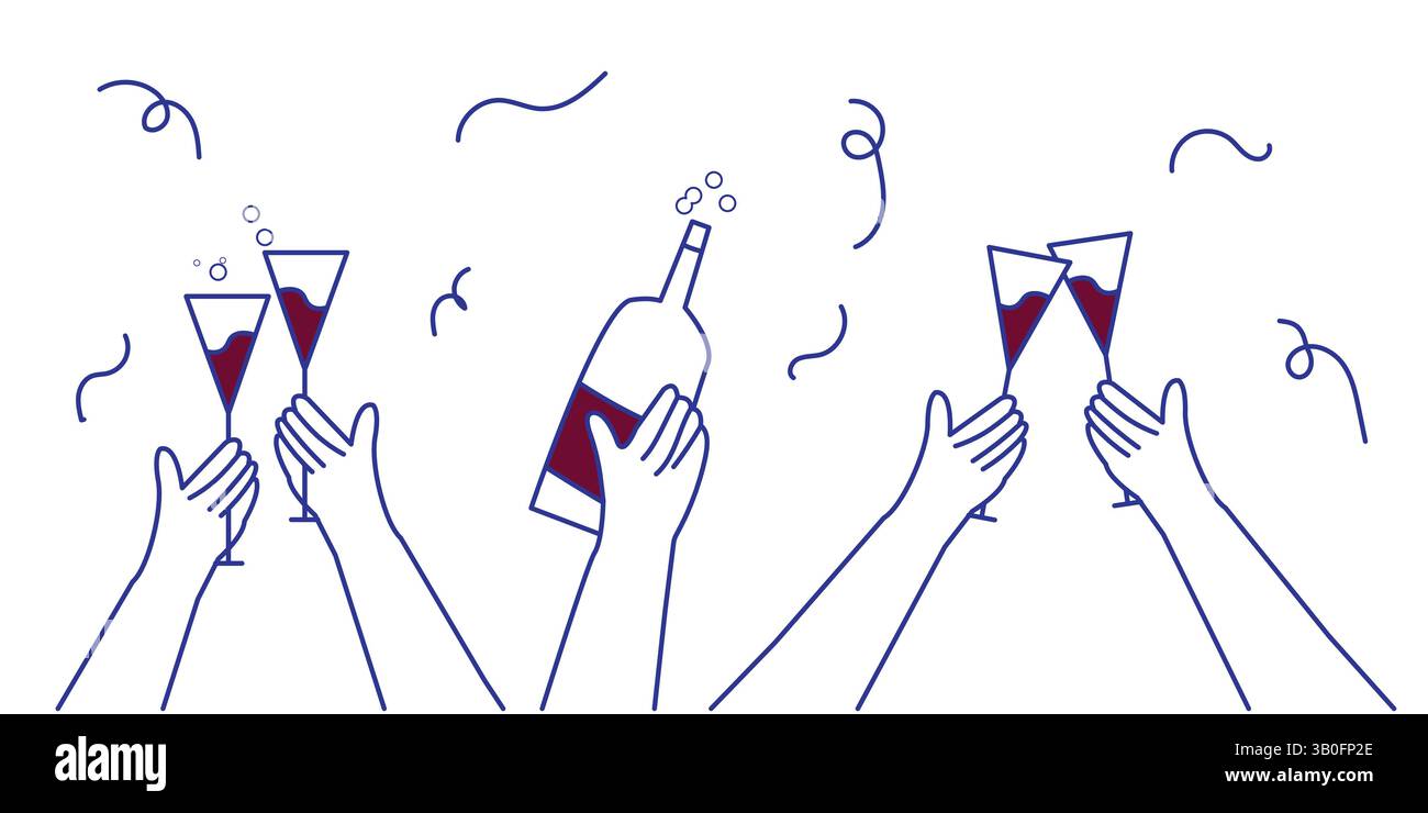 Simple Minimal Linear Style Cartoon Hands Toasting with Wine and ...