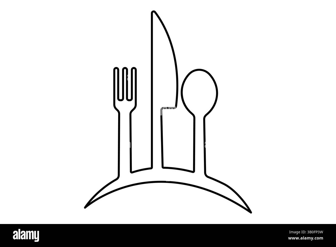 Continuous one line art simple knife and fork sketch outline vector ...