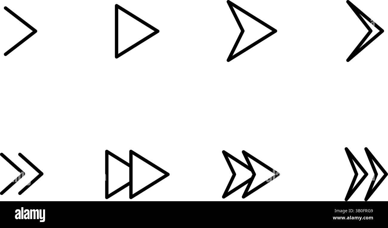 Black And White, cute and simple set of arrow icons, triangle, playback ...