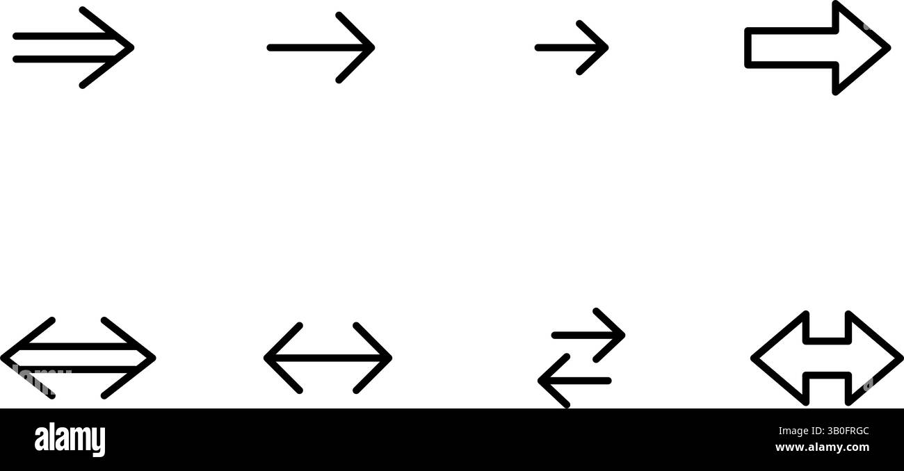 Set of black and white, cute and simple arrow icons, advance and ...