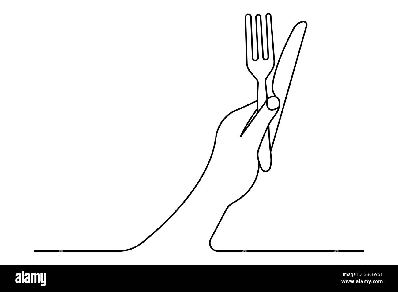 Continuous one line art simple knife and fork sketch outline vector ...