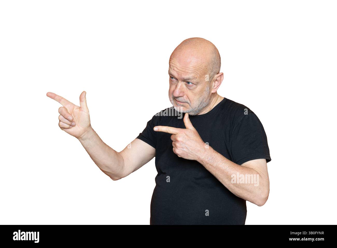 A man making a gun gesture with his fingers on a transparent background ...