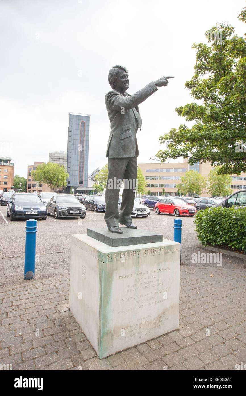 A statue of Sir Bobby Robson outside Portman Road Stadium, Ipswich ...