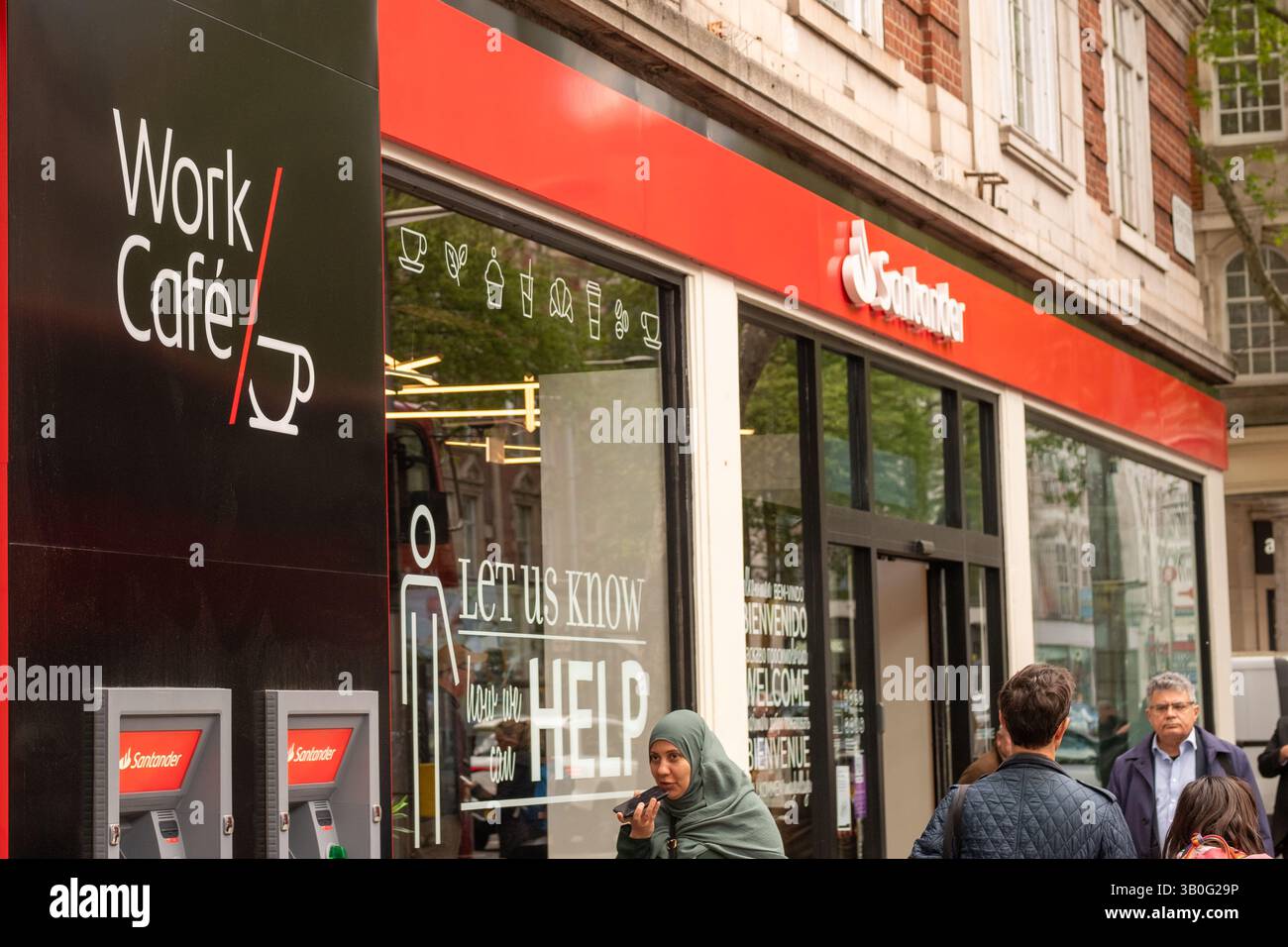 LONDON- APRIL 22, 2025: Santander Work Cafe on High Street Kensington ...