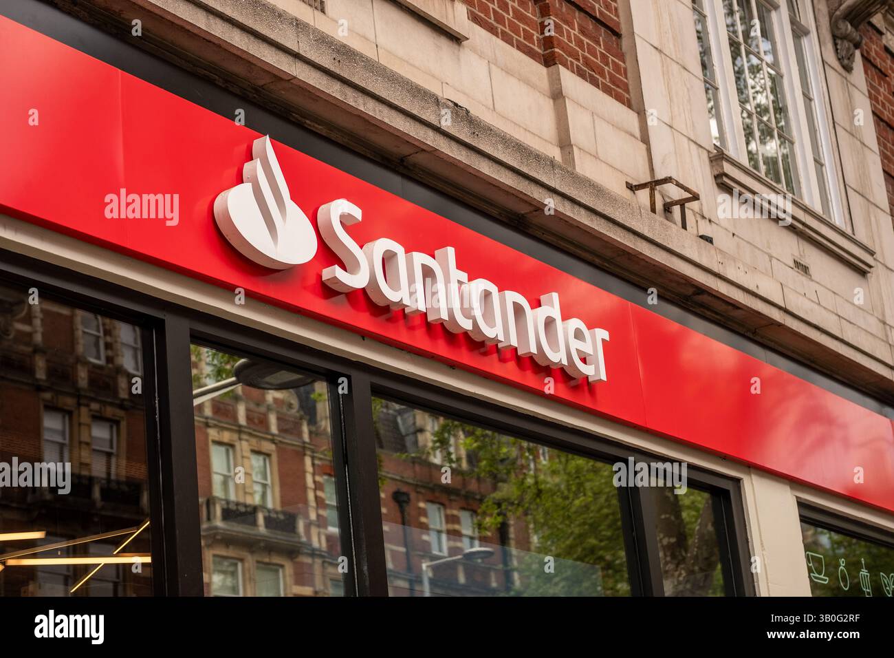 LONDON- APRIL 22, 2025: Santander Bank logo on branch. High Street ...