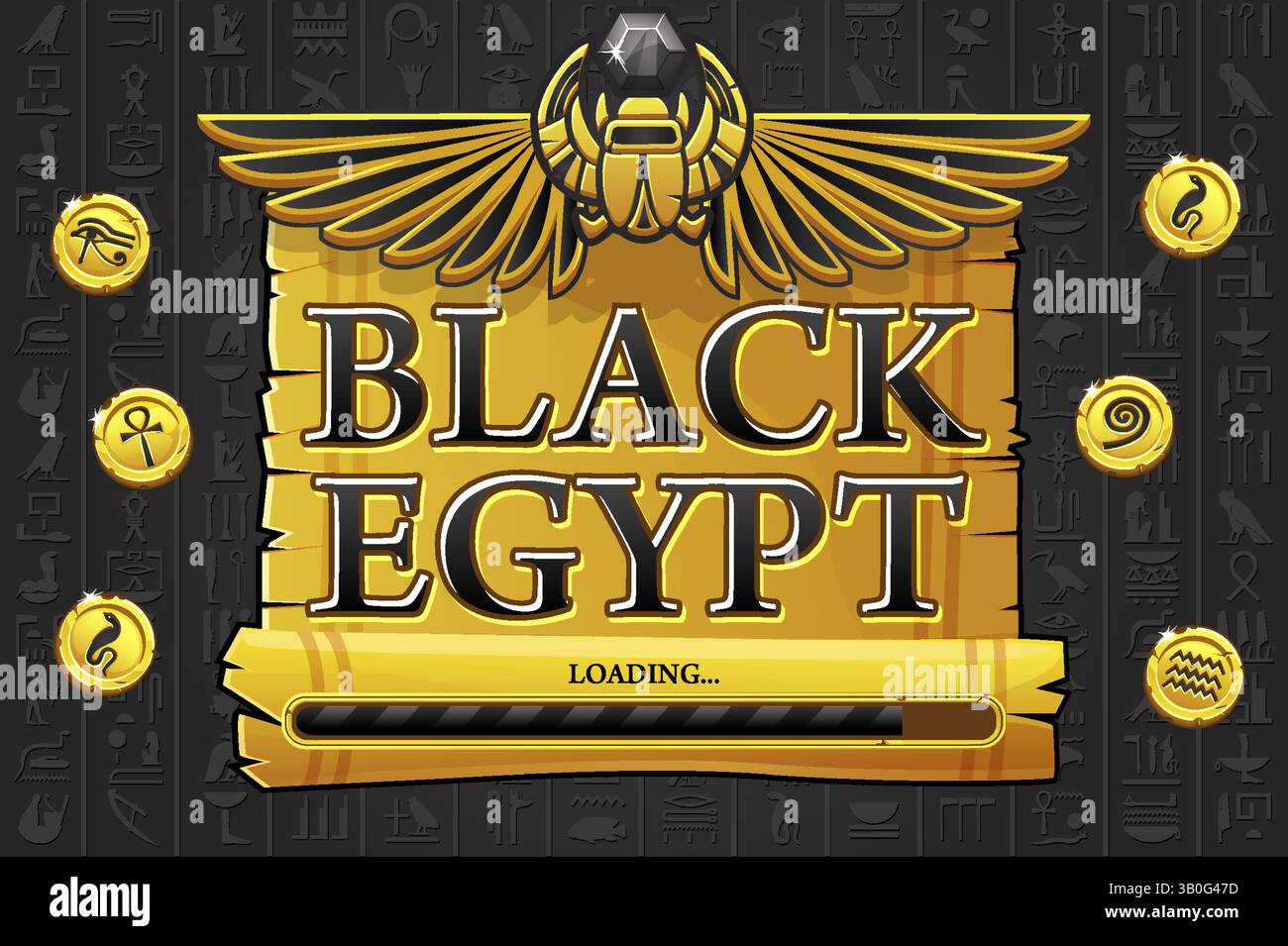 Game screensaver or Loading Game screen with logo BLACK EGYPT, golden ...