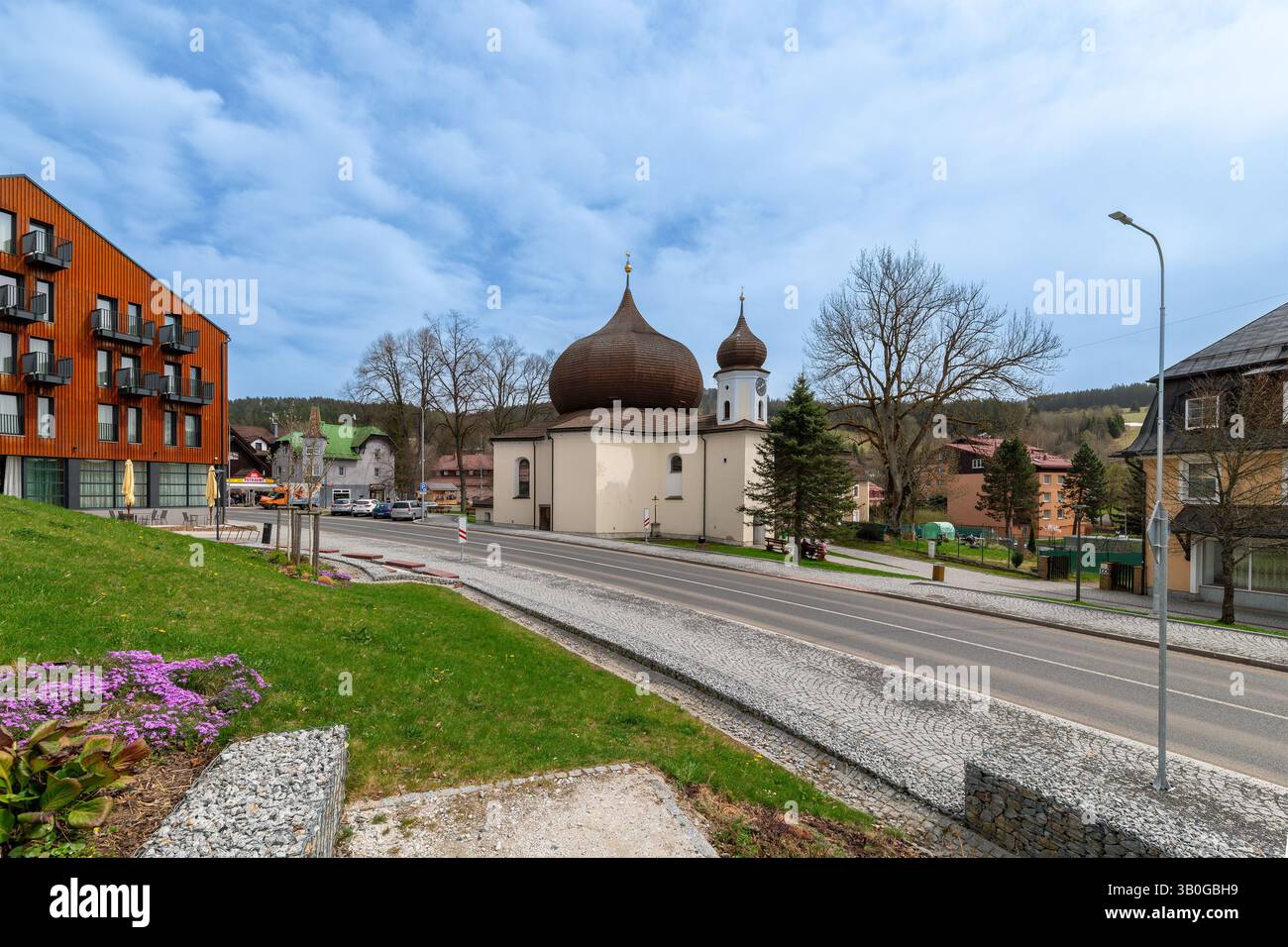 Church of Our Lady of Help from the Star in Zelezna Ruda, built in the Baroque style with a ...