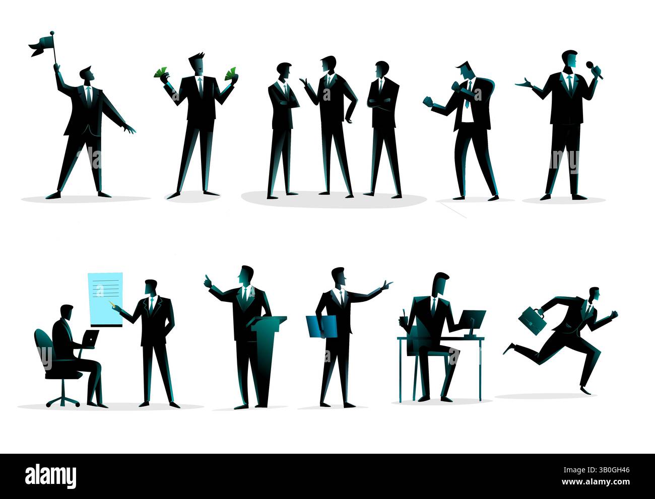 Business Silhouette Vector Set – Corporate, Finance, Office, Teamwork, and Leadership Concepts ...