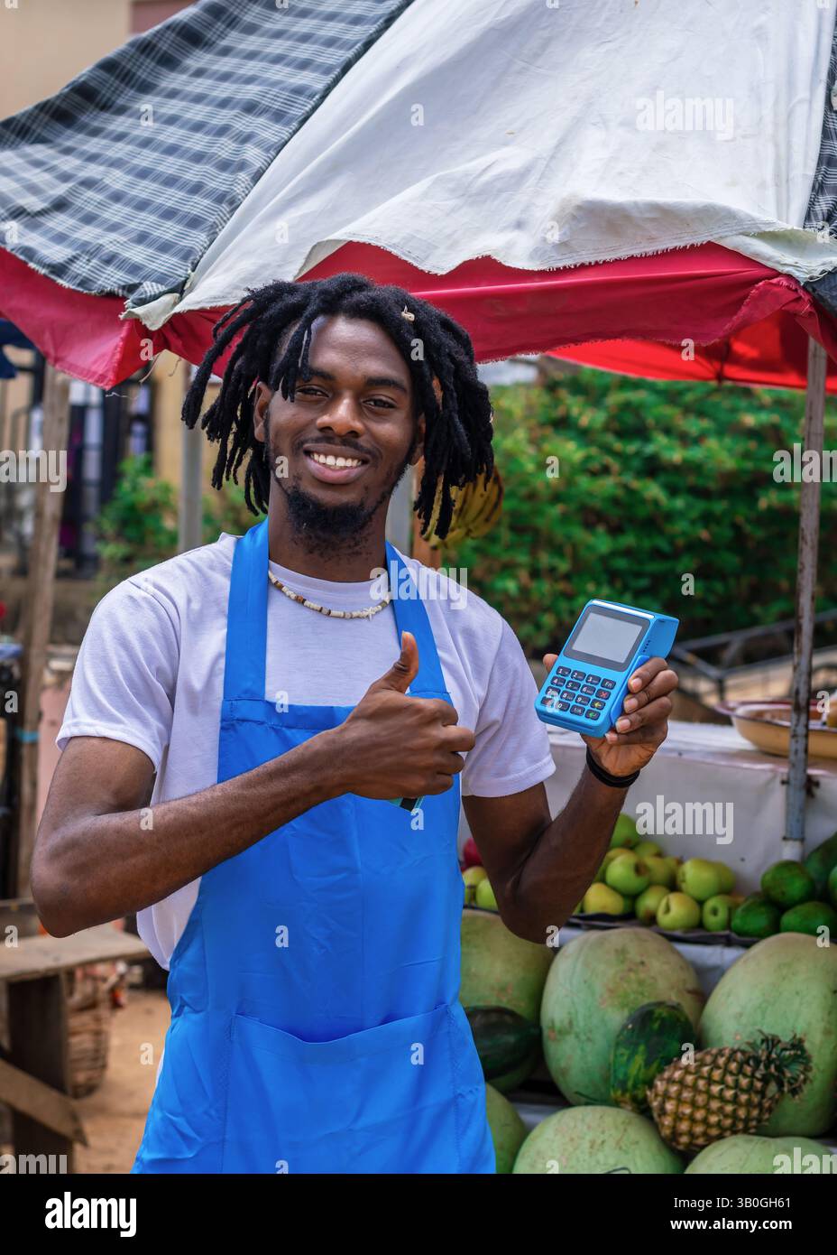 excited african black business man using NFC payment, using point of ...