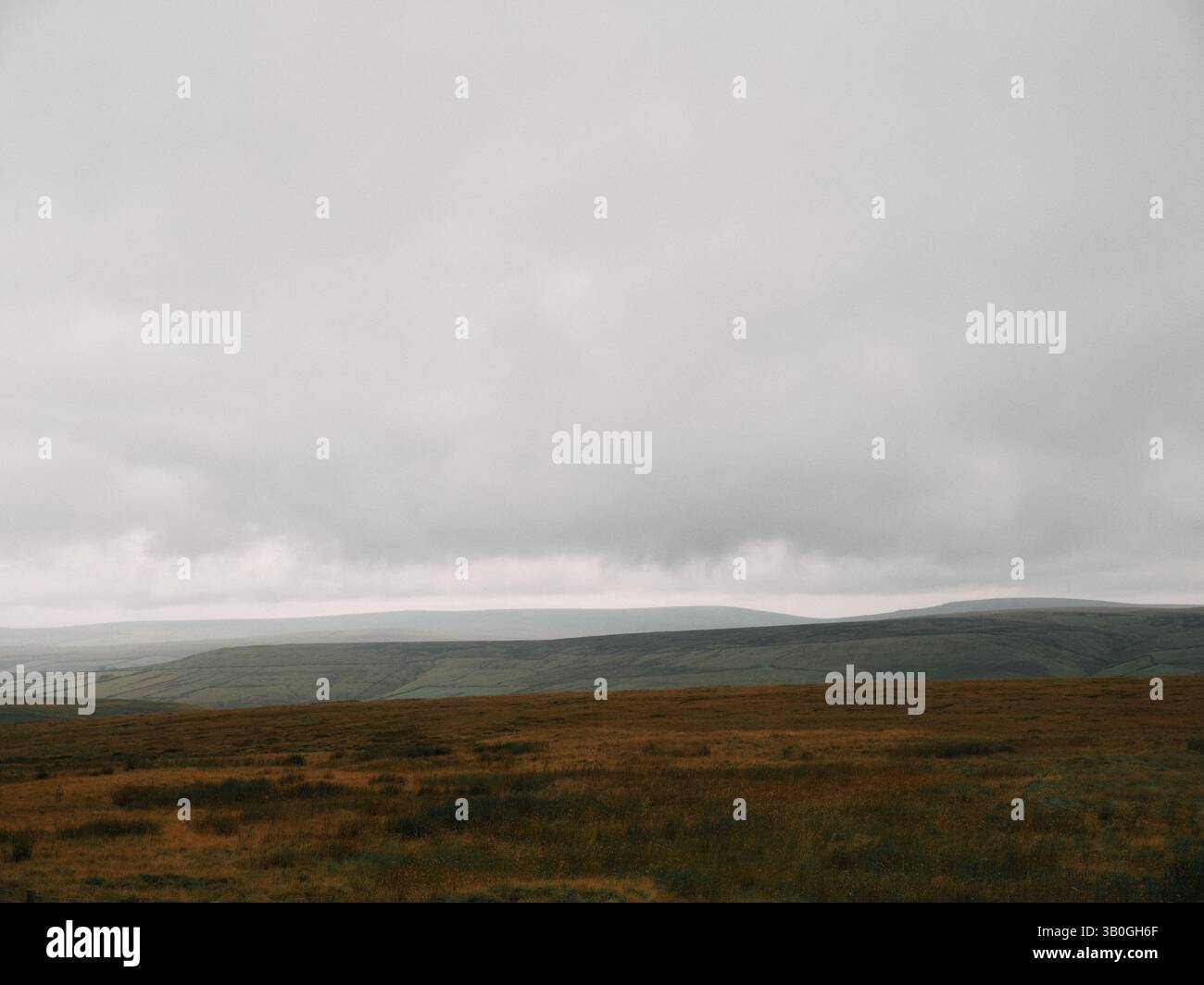 A minimal grey sky and moorland landscape of the Yorkshire Moors ...