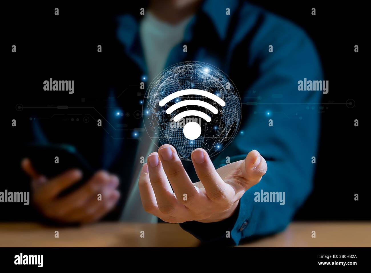 with wifi icon, social business communication concept Stock Photo - Alamy