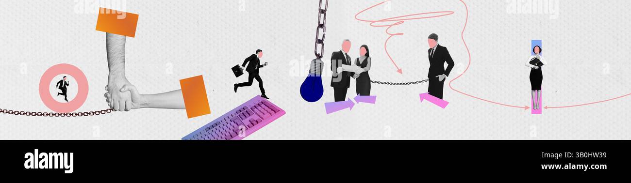 Creative collage illustrating modern business challenges and teamwork ...