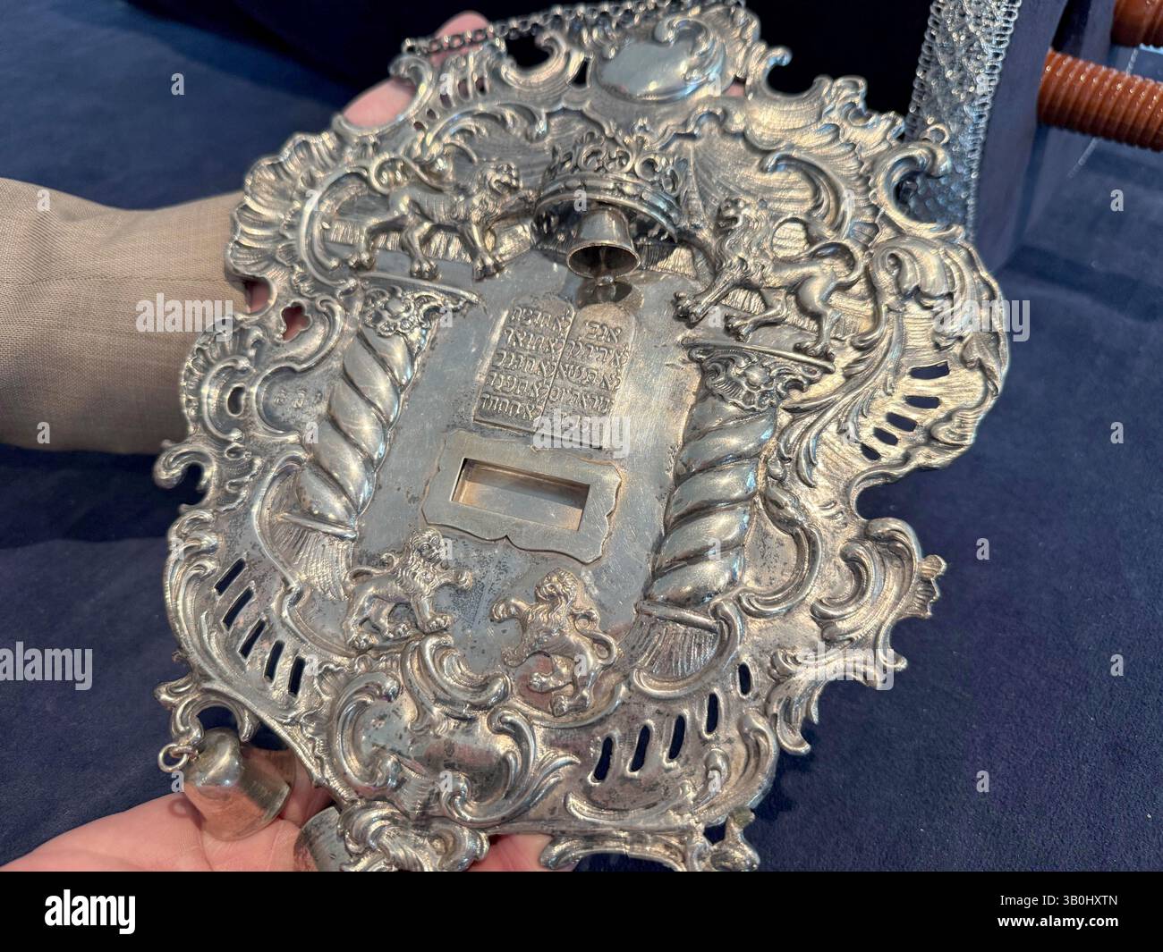 Hanau, Germany. 17th Apr, 2025. The silver Torah shield that will adorn ...