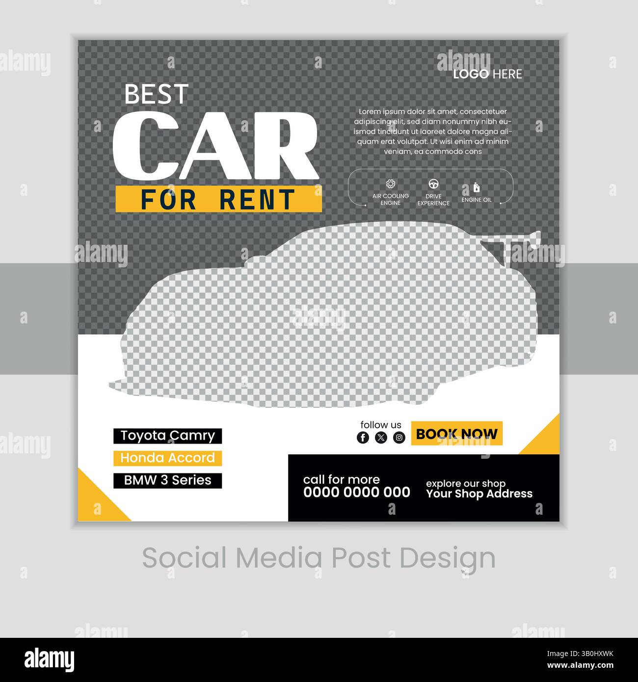 Best car for rent advertisement featuring sports car social media post ...
